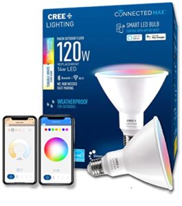 cree lighting connected max smart led bulb par38 outdoor flood tunable white + color changing, 2.4 ghz, works with alexa and google home, no hub required, bluetooth + wifi, 1pk