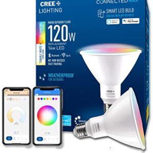 Cree Lighting Connected Max Smart Led Bulb Par38 Outdoor Flood Tunable White + Color Changing, 2.4 Ghz, Works With Alexa And Google Home, No Hub Required, Bluetooth + Wifi, 1Pk