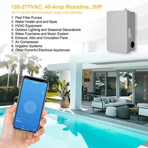 Suraielec WiFi Pool Timer, Outdoor Indoor Smart Switch, 40 AMP, 2HP, 120, 240, 277 VAC, Heavy Duty Pool Controller Light Timer Box for Pool Pump, Water Heater, Spa, Powerful Electrical Appliances