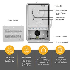 Suraielec WiFi Pool Timer, Outdoor Indoor Smart Switch, 40 AMP, 2HP, 120, 240, 277 VAC, Heavy Duty Pool Controller Light Timer Box for Pool Pump, Water Heater, Spa, Powerful Electrical Appliances