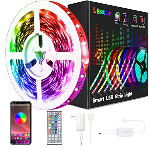 Led Lights for Bedroom, L8star 50ft Rgb Led Strip Lights with Bluetooth and Remote Control Sync to Music