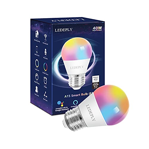 LEDEPLY 5W=40W, A15 Smart Bulb, Compatible with Alexa, Google Home, E26, Color Changing, Dimmable LED WiFi Light Bulbs, No Hub Required, 1 Pack