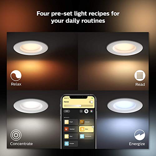 Philips Hue White Ambiance LED Smart Retrofit 5/6-inch Recessed Downlight, Bluetooth & Zigbee Compatible, Warm-to-Cool White Light (Hue Hub Optional), 1-Pack