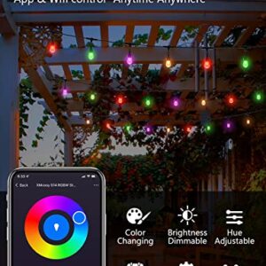 XMCOSY+ Outdoor String Lights, Smart 49Ft Patio Lights RGB, App & WiFi Control Color Changing LED String Lights with Dimmable 15 LED Bulbs, Works with Alexa, IP65 Waterproof, Shatterproof