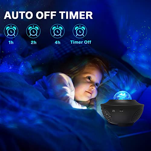 Eicaus Star Projector, Galaxy Projector with Remote Control, 3 in 1 Night Light Projector with LED Nebula Cloud/Moving Ocean Wave for Kid Baby, Built-in Music Speaker, Voice Control (Black)