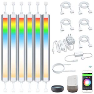 smart under cabinet lighting strip lights white & color changing dimmable work with alexa google smart thing phone app, rgb multi colored lamp for kitchen counter light fixture (6 lights bar kit)