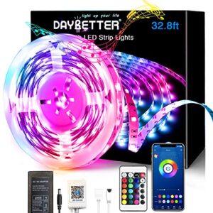 daybetter smart led lights 32.8ft, app controlled led strip lights kits with 24 keys remote, timer schedule led lights strip, color changing led lights for bedroom party kitchen