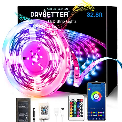 DAYBETTER Smart Led Lights 32.8ft, App Controlled Led Strip Lights Kits with 24 Keys Remote, Timer Schedule Led Lights Strip, Color Changing Led Lights for Bedroom Party Kitchen