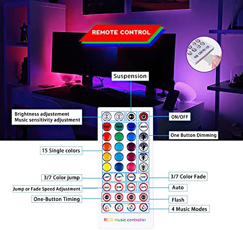 LED Strip Lights with Remote, 32.8 Feet LED Light Strip Music Sync for Room Lighting, Color Changing Tape Lights Kit with LED Controller, Flexible LED Strip for Home Kitchen