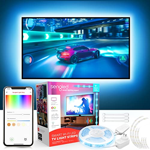 Sengled Smart TV LED Backlights for 45-75 inch TVs, 8 PCS Segmented Strip Lights, Work with Alexa Google Home, Music Sync Wi-Fi RGB Ambient Lighting, Grouping, Adjustable Length, 25,000 Hours