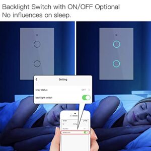 MOES 2.4GHz WiFi Wall Touch Smart Switch Neutral Wire Required, 3 Way Multi-Control, Glass Panel Light Switch Work with Smart Life/Tuya App, RF433 Remote Control, Alexa and Google Home White 2 Gang