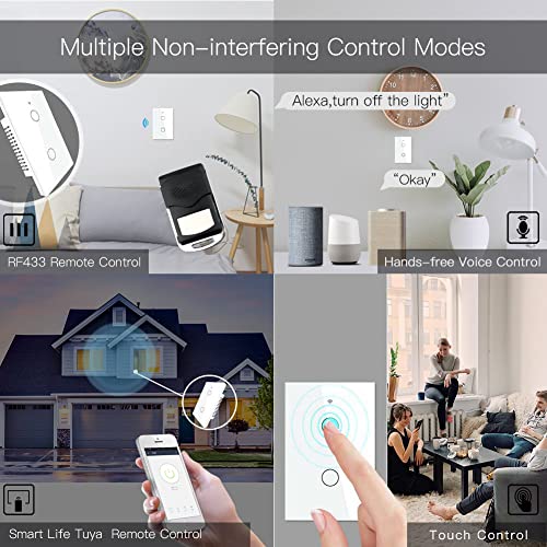 MOES 2.4GHz WiFi Wall Touch Smart Switch Neutral Wire Required, 3 Way Multi-Control, Glass Panel Light Switch Work with Smart Life/Tuya App, RF433 Remote Control, Alexa and Google Home White 2 Gang