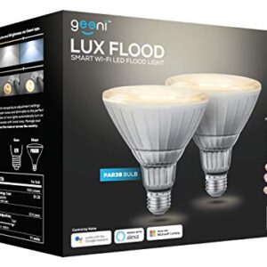 Geeni LUX Smart Floodlight, White – Outdoor 2700K-6500K Dimmable LED Bulb, E26, PAR38, 11W, 1000 Lumens – No Hub Needed - Compatible with Alexa, Google Home, Requires 2.4 GHz WiFi, 2 Pack