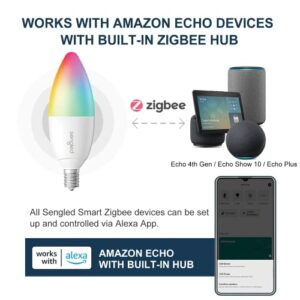 Sengled Zigbee Smart Candelabra Bulbs, Hub Required, Dimmable Multicolor E12 LED Candle Light Bulb Work with Alexa Echo(4th Gen), Echo Plus, Google/SmartThings, Voice/APP Control, 450 LM/40W Eqv. 4PK