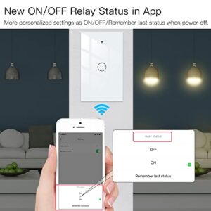 MOES Touch Wall Single Live Wire Smart Switch，No Neutral Wire Needed, 2.4GHz WiFi RF433 Light Switch Works with Smart Life/Tuya App, Alexa and Google Home, Single Pole 110V, White 1 Gang