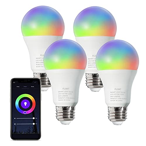 FLSNT LED Light Bulbs Color-Changing Smart Bulbs That Work with Alexa & Google Home by Smart Life APP, 9W, E26 Base, A19, 4 Pack