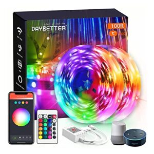 daybetter smart wifi led lights 100ft, tuya app controlled led strip lights, work with alexa and google assistant, timer schedule led lights strip, color changing led lights for bedroom party kitchen