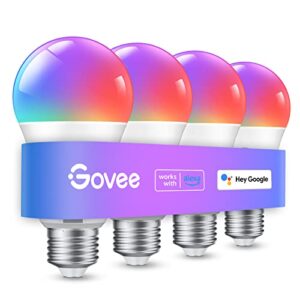 govee smart light bulbs, wifi bluetooth color changing light bulbs, music sync, 54 dynamic scenes, 16 million diy colors rgb light bulbs, work with alexa, google assistant & govee home app, 4 pack