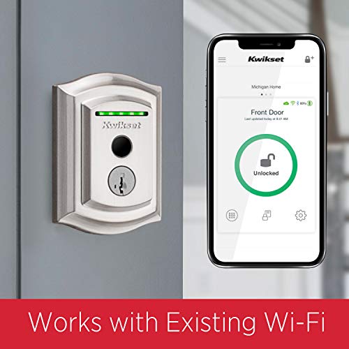 Kwikset Halo Touch Traditional Arched Wi-Fi Fingerprint Smart Lock No Hub Required featuring SmartKey Security in Satin Nickel (99590-001)