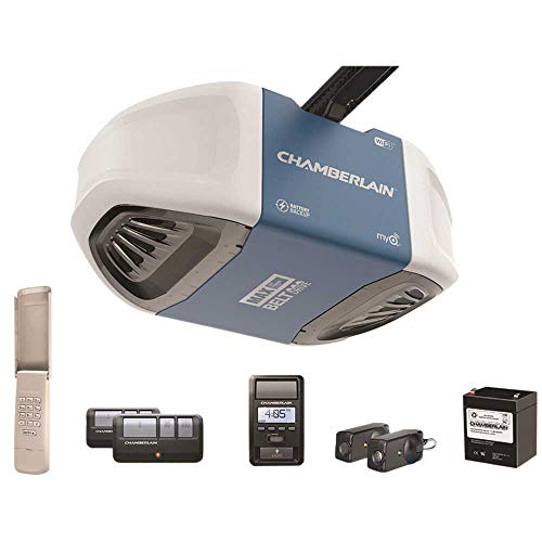 Chamberlain B970T Smart Garage Door Opener with Battery Backup - myQ Smartphone Controlled - Ultra Quiet, Strong Belt Drive and MAX Lifting Power, 1.25 HP, Wireless Keypad Included, Grey