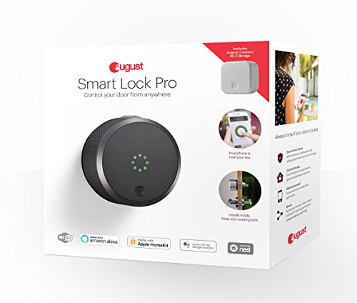 August Smart Lock Pro + Connect Hub - Wi-Fi Smart Lock for Keyless Entry - Works with Alexa, Google Assistant, and more – Dark Gray