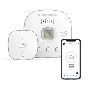 myq chamberlain smart garage control – wireless garage hub and sensor with wifi & bluetooth – smartphone controlled, myq-g0401-es, white