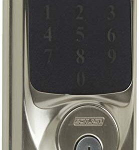 SCHLAGE Z-Wave Connect Camelot Touchscreen Deadbolt with Built-In Alarm, Satin Nickel, BE469 CAM 619, Works with Alexa via SmartThings, Wink or Iris