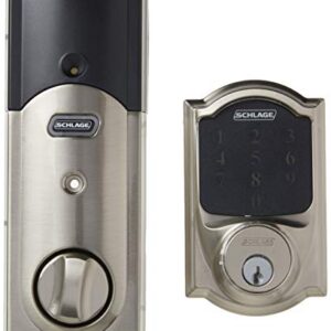 SCHLAGE Z-Wave Connect Camelot Touchscreen Deadbolt with Built-In Alarm, Satin Nickel, BE469 CAM 619, Works with Alexa via SmartThings, Wink or Iris