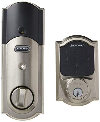 SCHLAGE Z-Wave Connect Camelot Touchscreen Deadbolt with Built-In Alarm, Satin Nickel, BE469 CAM 619, Works with Alexa via SmartThings, Wink or Iris