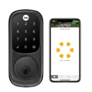 yale assure lock touchscreen, wi-fi smart lock – works with the yale access app, amazon alexa, google assistant, homekit, phillips hue and samsung smartthings, black suede