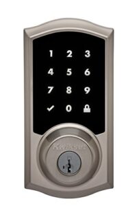 kwikset premis touchscreen smart lock electronic deadbolt, works with apple homekit via apple homepod or apple tv, in satin nickel