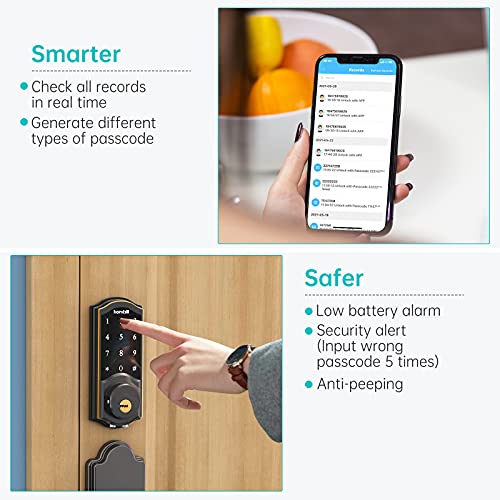 Smart Lock Deadbolt, Hornbill Digital Keyless Entry Door Lock with Keypad, Bluetooth Electronic Smart Locks for Front Door, APP Control, Code, Key, Auto Lock for Home Office Apartment, Matte Black