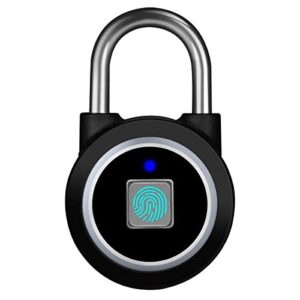 fingerprint padlock, bluetooth lock, mobile app, megafeis smart padlock with keyless biometric, water resistant, suitable for gym, sports, bike, school, fence and storage(black)