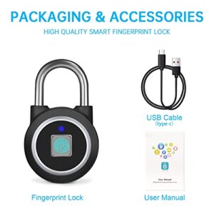 Fingerprint Padlock, Bluetooth Lock, Mobile APP, MEGAFEIS Smart Padlock with Keyless Biometric, Water Resistant, Suitable for Gym, Sports, Bike, School, Fence and Storage(Black)