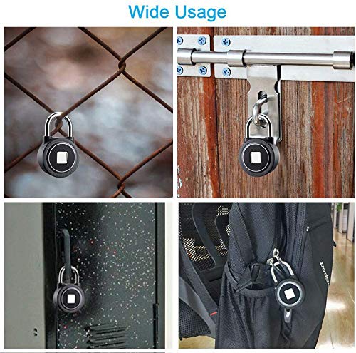 Fingerprint Padlock, Bluetooth Lock, Mobile APP, MEGAFEIS Smart Padlock with Keyless Biometric, Water Resistant, Suitable for Gym, Sports, Bike, School, Fence and Storage(Black)