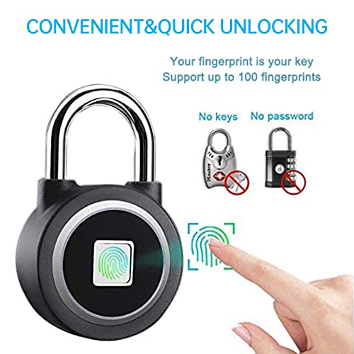 Fingerprint Padlock, Bluetooth Lock, Mobile APP, MEGAFEIS Smart Padlock with Keyless Biometric, Water Resistant, Suitable for Gym, Sports, Bike, School, Fence and Storage(Black)