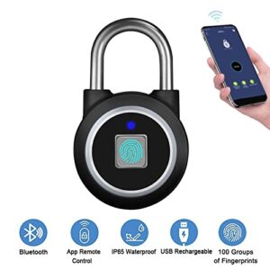 Fingerprint Padlock, Bluetooth Lock, Mobile APP, MEGAFEIS Smart Padlock with Keyless Biometric, Water Resistant, Suitable for Gym, Sports, Bike, School, Fence and Storage(Black)