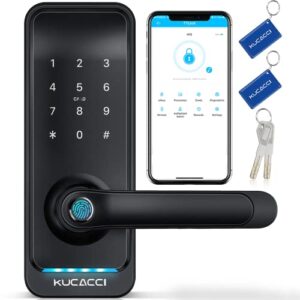 kucacci smart door lock, keyless entry door lock, fingerprint door lock, digital door lock, keypad door lock with handle, bluetooth wifi door locks, smart door handle for smart home(black)