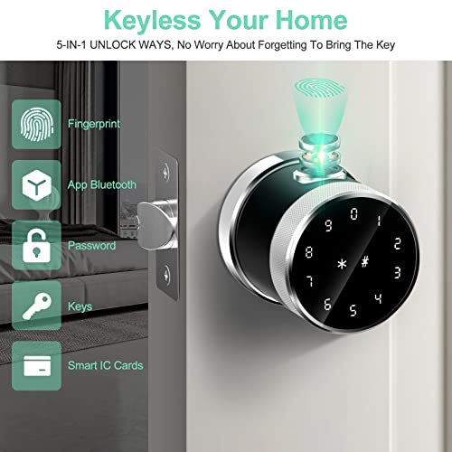 Geek Smart Door Lock, Fingerprint Door Lock Keyless Entry Door Lock with Keypad Smart Door Knob Remote Control with APP IC Card Mechanical Key Great for Airbnb Homes Apartments Hotels and Offices