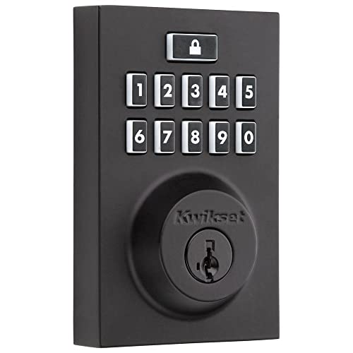 Kwikset 914 Contemporary Keypad SmartCode Electronic Deadbolt Smart Lock featuring SmartKey Security and ZigBee 3.0 Technology in Matte Black