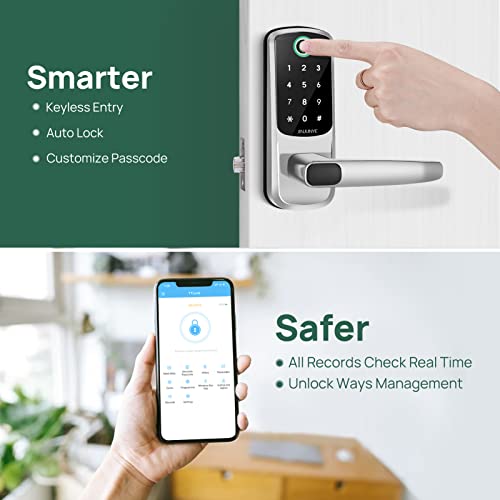 Door Locks with Keypads, JINJUNYE Digital Door Lock, keypad Door Knob 5-in-1 Keyless Entry Door Lock, Fingerprint, Smart Lock Handle for Home Office Apartment, Silver