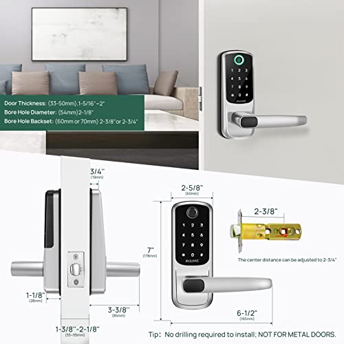 Door Locks with Keypads, JINJUNYE Digital Door Lock, keypad Door Knob 5-in-1 Keyless Entry Door Lock, Fingerprint, Smart Lock Handle for Home Office Apartment, Silver