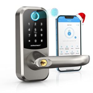 smart lock, smonet fingerprint door lock with adjustable handle, bluetooth electronic digital deadbolt lock with keypad, ic cards, code, fingerprint, app and key works with alexa for home apartment