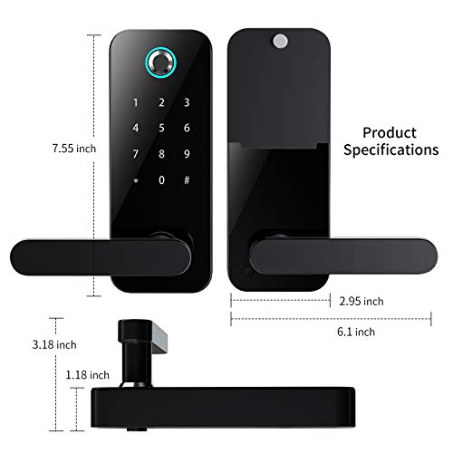 COOLOUS Fingerprint Lock with Bluetooth Smart Life App,Stainless Steel Door Lock Touchscreen Keypad Keyless Smart Lock Electronic Entry Lock with Reversible Lever Locking for Home Office Door