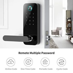 COOLOUS Fingerprint Lock with Bluetooth Smart Life App,Stainless Steel Door Lock Touchscreen Keypad Keyless Smart Lock Electronic Entry Lock with Reversible Lever Locking for Home Office Door