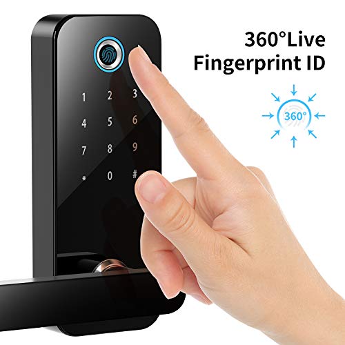 COOLOUS Fingerprint Lock with Bluetooth Smart Life App,Stainless Steel Door Lock Touchscreen Keypad Keyless Smart Lock Electronic Entry Lock with Reversible Lever Locking for Home Office Door