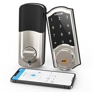 smart deadbolt lock front door, hornbill keyless entry door lock with keypad, bluetooth smart locks work with alexa, digital code lock for airbnb and vacation rental hosts