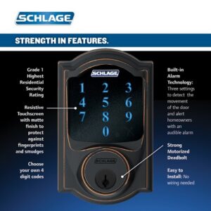 SCHLAGE Z-Wave Connect Camelot Touchscreen Deadbolt with Built-In Alarm, Works with Amazon Alexa via Wink, Aged Bronze, FE469NX ACC 716 CAM LH