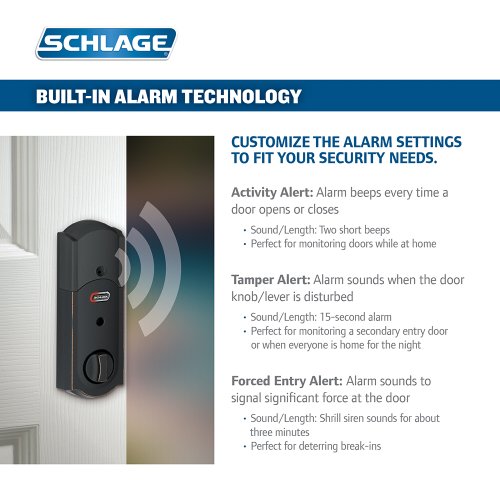 SCHLAGE Z-Wave Connect Camelot Touchscreen Deadbolt with Built-In Alarm, Works with Amazon Alexa via Wink, Aged Bronze, FE469NX ACC 716 CAM LH