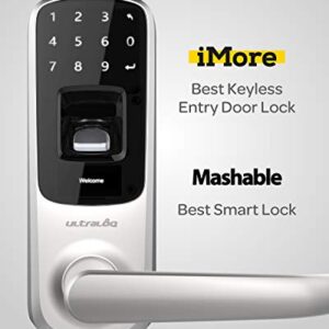 ULTRALOQ UL3 BT (2nd Gen) Smart Lock + Bridge WiFi Adaptor, 5-in-1 Keyless Entry Door Lock with WiFi, Bluetooth, Biometric Fingerprint and Touch Keypad, Smart Door Lock Latch Edition (Satin Nickel)